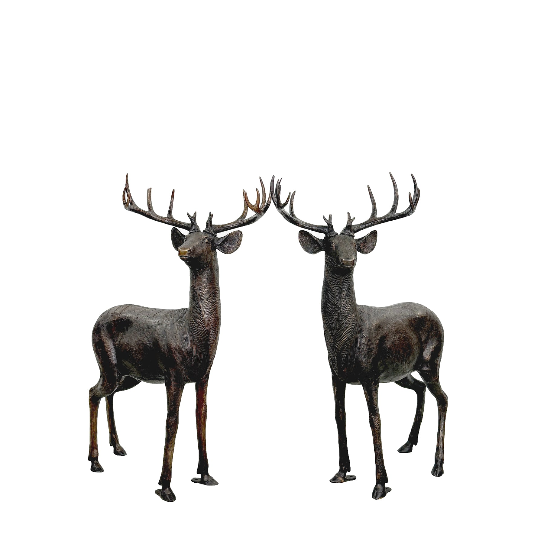 Small Bronze Stag Statue Set - Standing Deer Sculpture Pair ...
