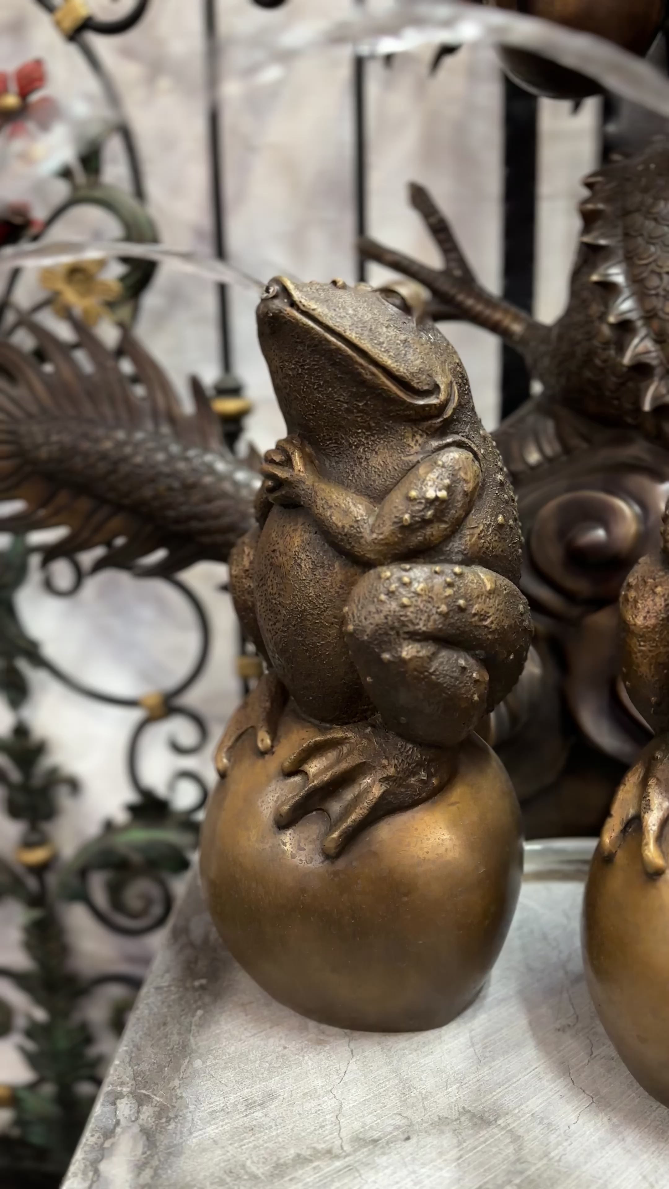 Frog on Ball Bronze Fountain Statue - Whimsical Garden Water Feature ...