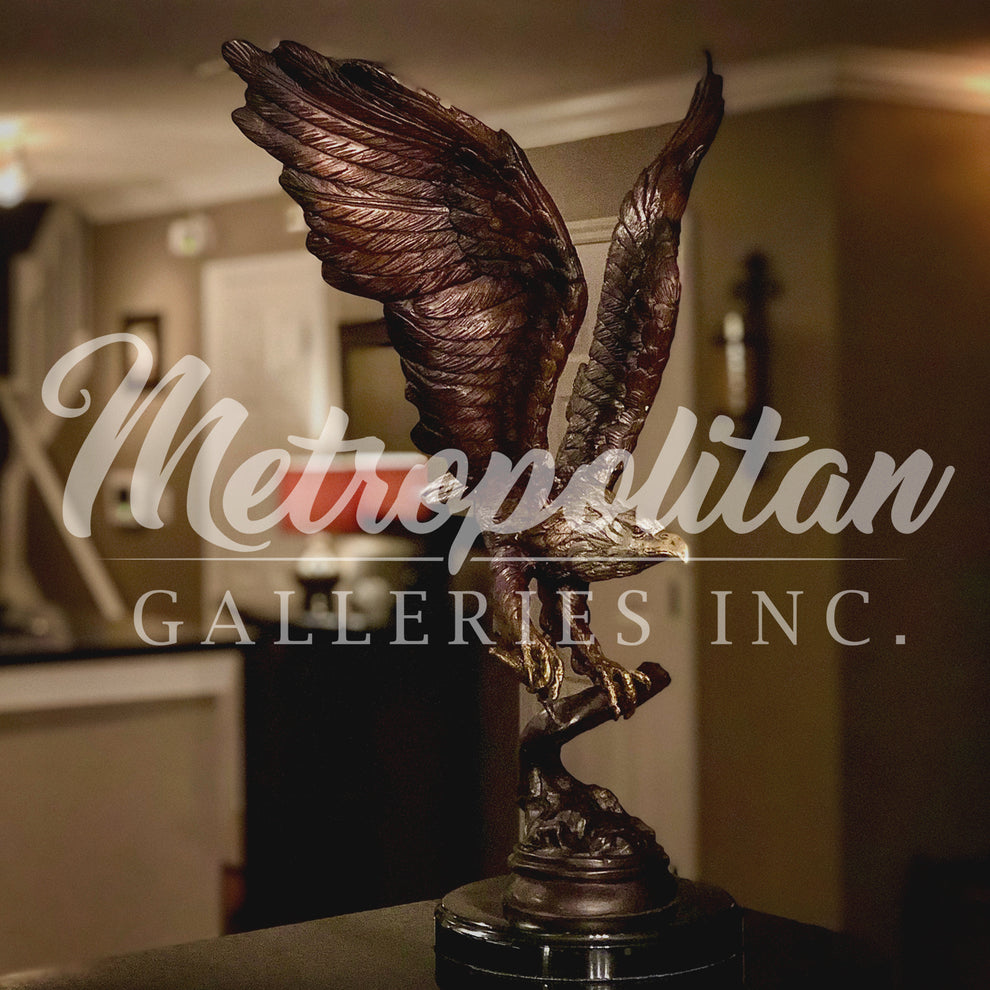 Flying Eagle Table-top Bronze Statue 22" | Lost Wax Cast Marble Base ...
